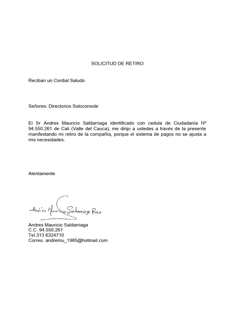 Solicitud de Retiro | PDF