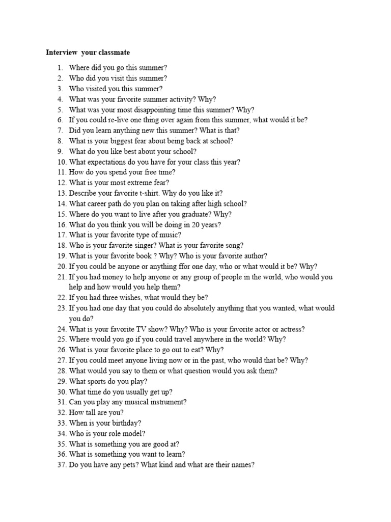 Interview Your Classmate | PDF