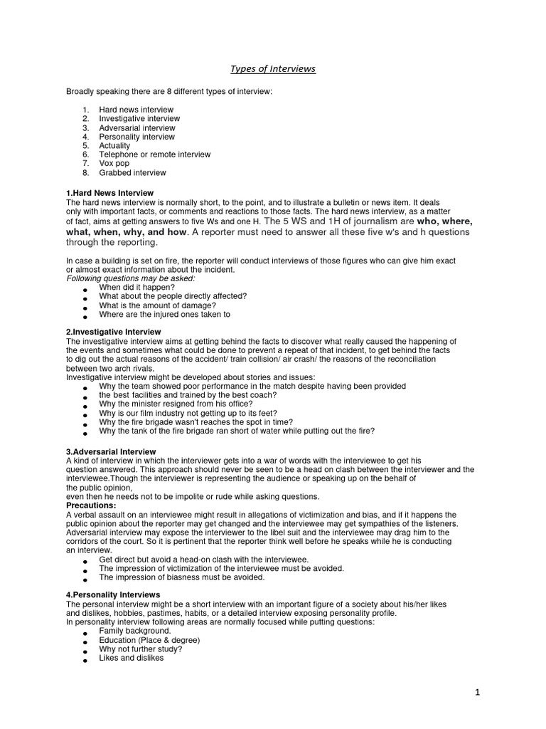 Types of Interviews | PDF | Interview | News