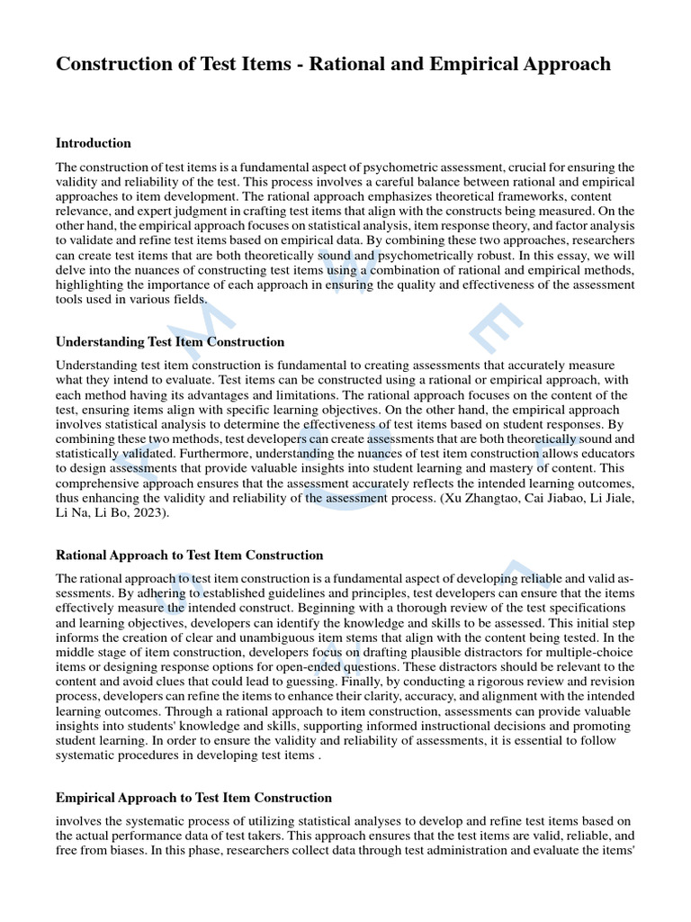 Construction of Test Items - Rational and Empirical Approach | PDF ...