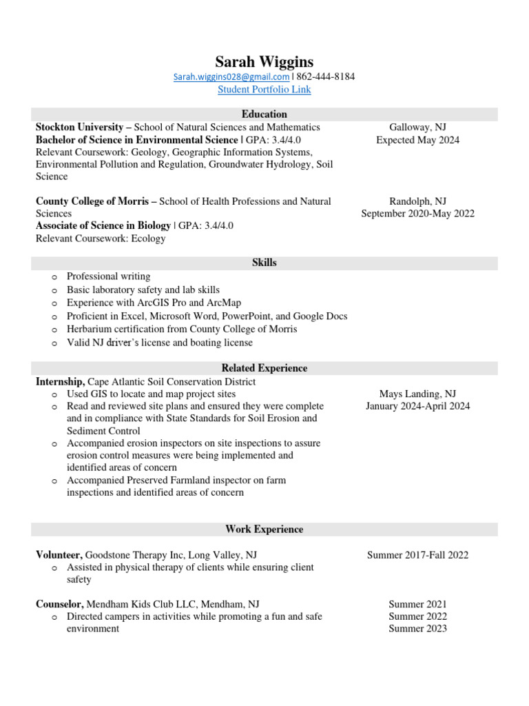 Sarah Wiggins: Environmental Science Portfolio | PDF
