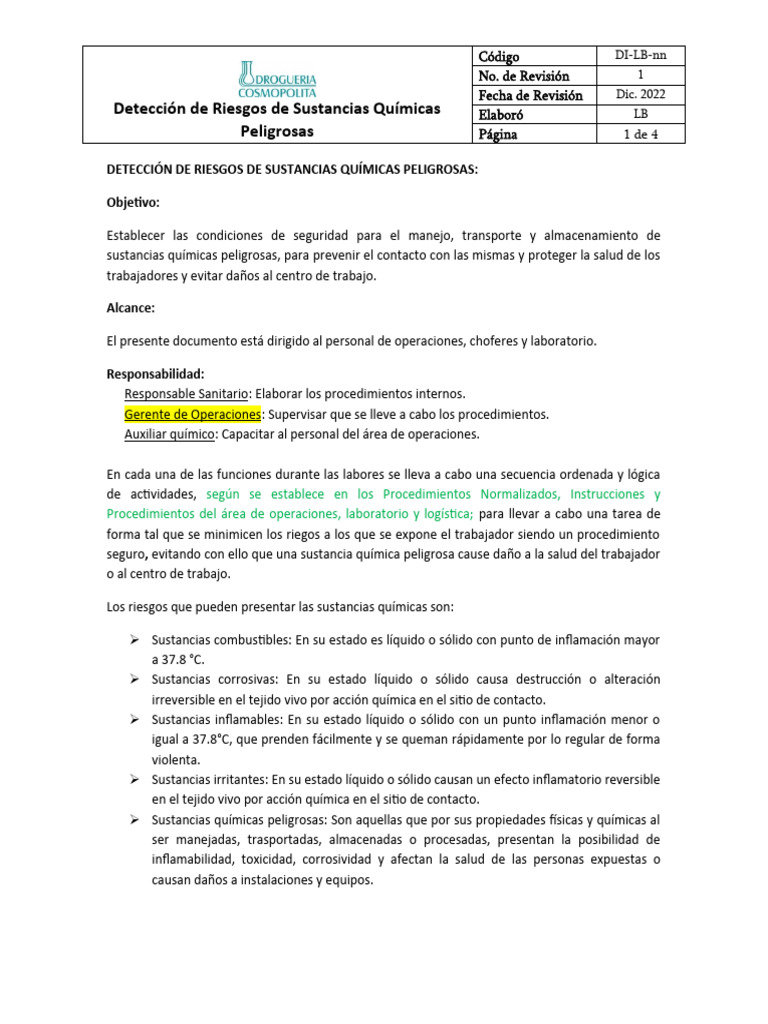Detección de Riesgos de Sustancias Químicas Peligrosas - Lauro | PDF ...