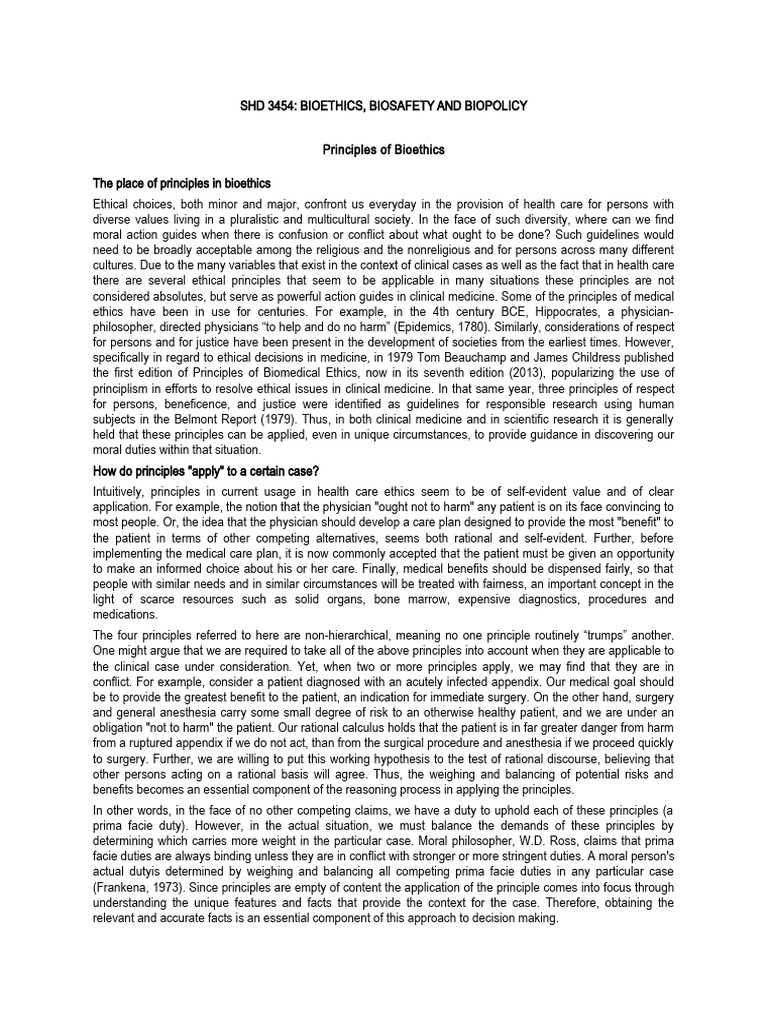 Principles of Bioethics | PDF | Autonomy | Bioethics