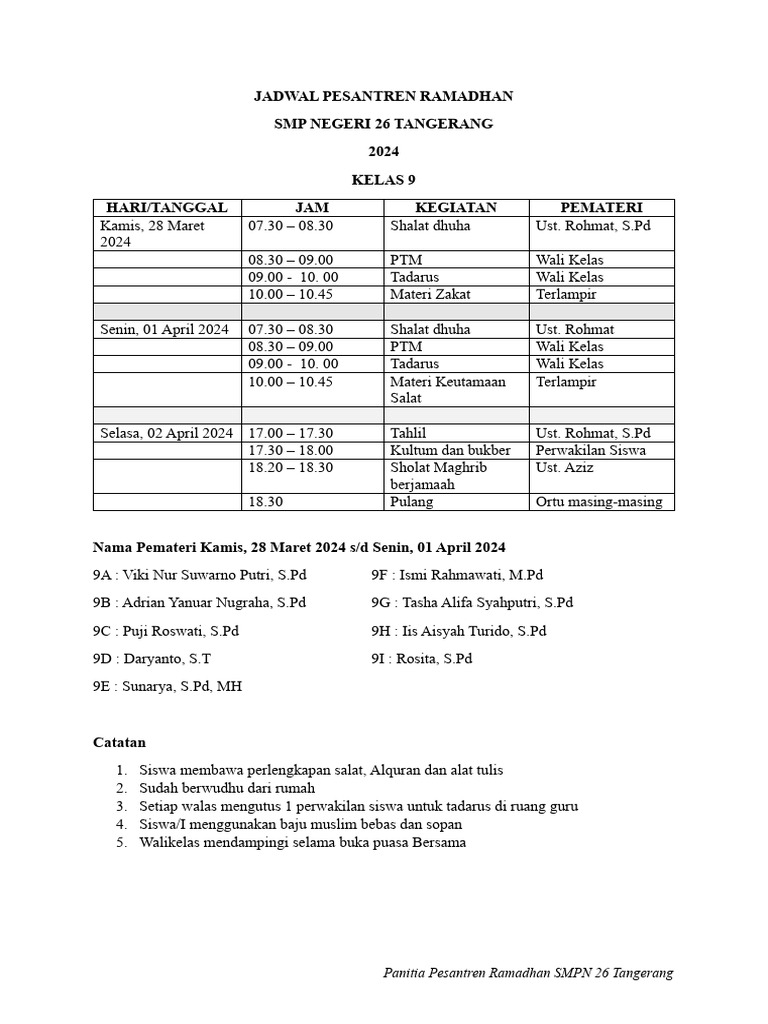 Jadwal Pesantren Ramadhan | PDF