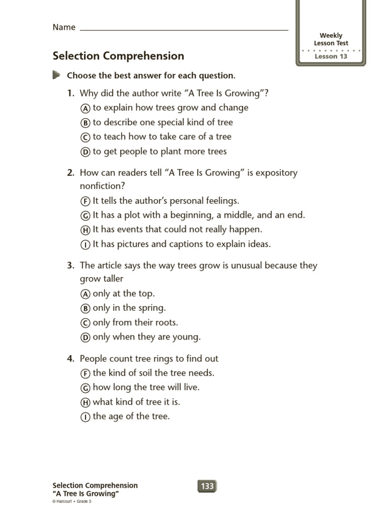 Selection Comprehension: 1. Why Did The Author Write "A Tree Is Growing ...