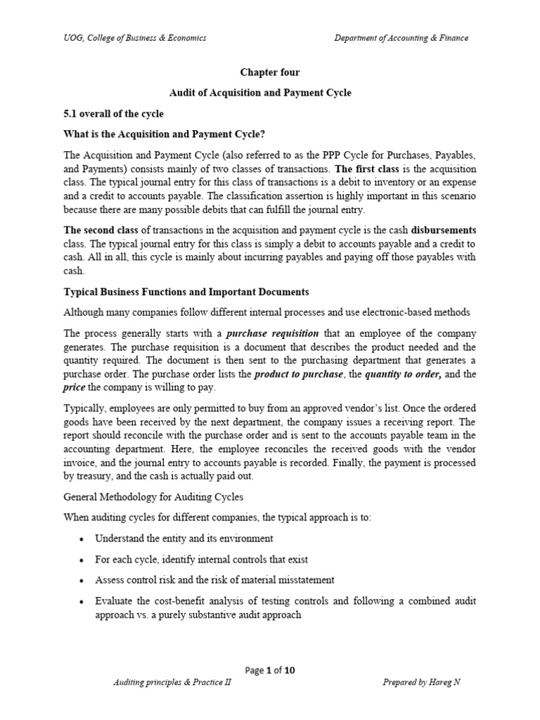 Chapter 4 Audit Acquisition and Payment Cycle | PDF | Accounts Payable | Audit