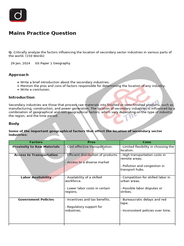 Mains Practice Question: Approach | PDF | Market (Economics) | Transport