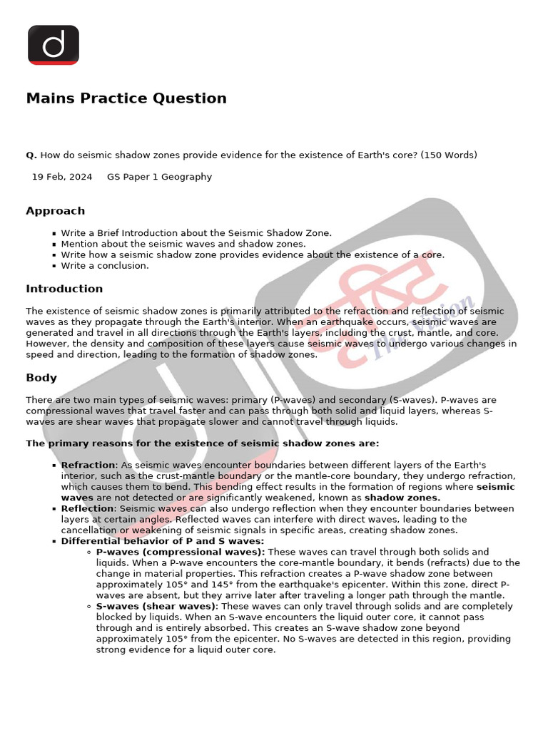 Mains Practice Question: Approach | PDF | Planetary Core | Waves