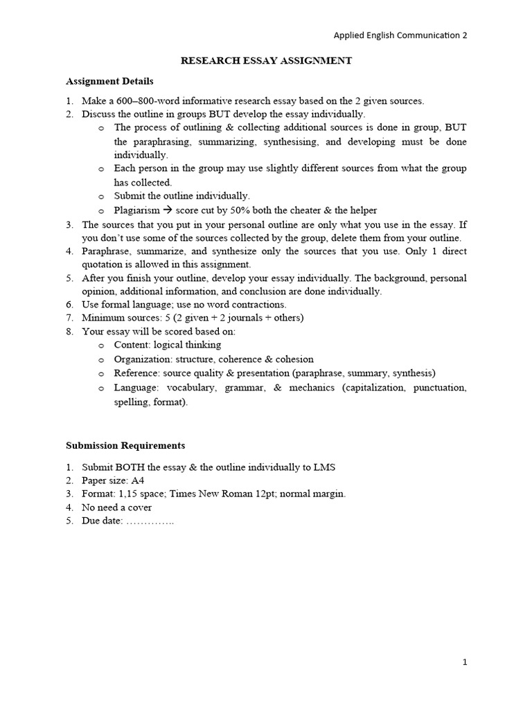 Informative Essay Assignment Template | PDF | Essays | Citation