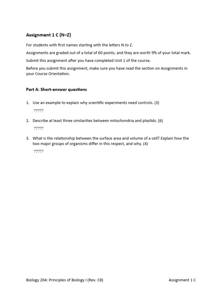 Assignment 1C (N Z) | Download Free PDF | Cell (Biology) | Mitochondrion