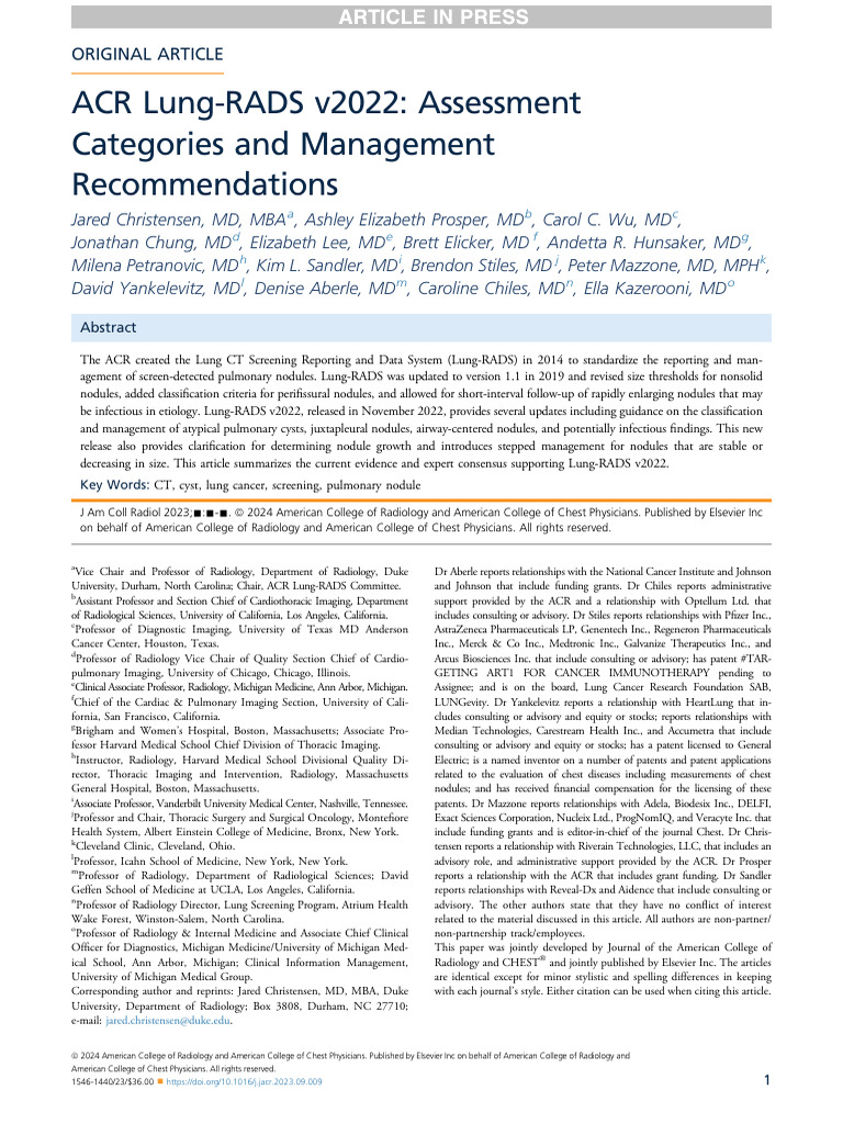 ACR Lung-RADS v2022 Assessment Categories and Management ...