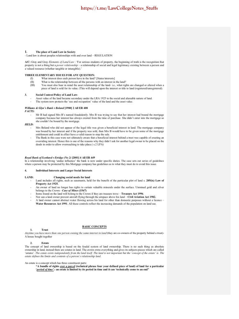 Land Laws Notes | PDF | Fee Simple | Lease