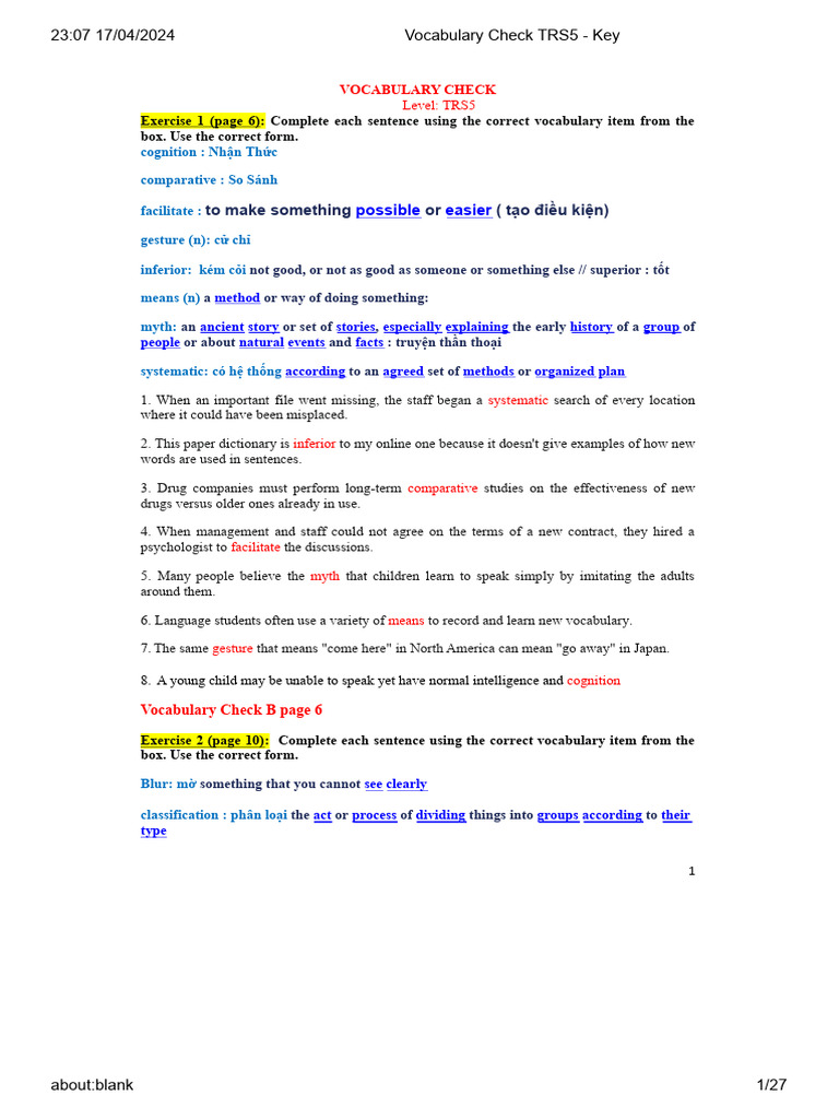 Vocabulary Check TRS5 - Key | PDF | Greenhouse Effect | Greenhouse Gas