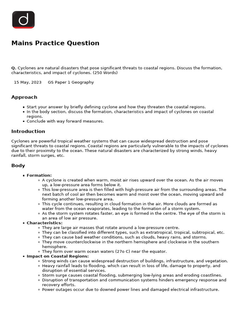 Mains Practice Question: Approach | PDF | Cyclone | Flood