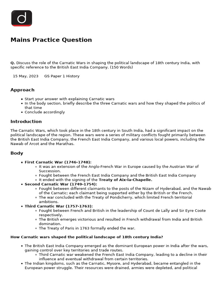 Mains Practice Question: Approach | PDF | British Empire | Conflicts