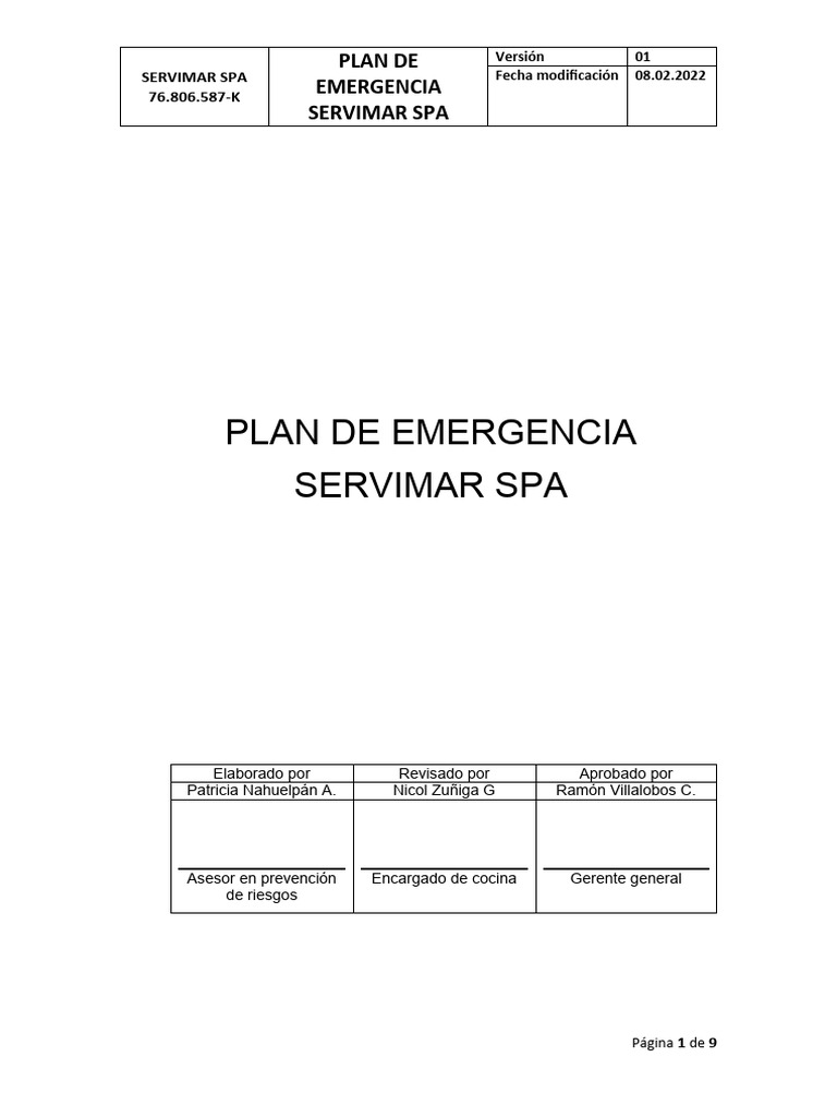 Plan de Emergencia SERVIMAR SPA | PDF | Incendios | Business