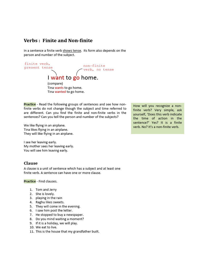 Finite and Non-finite Verbs Explained | PDF | Clause | Subject (Grammar)