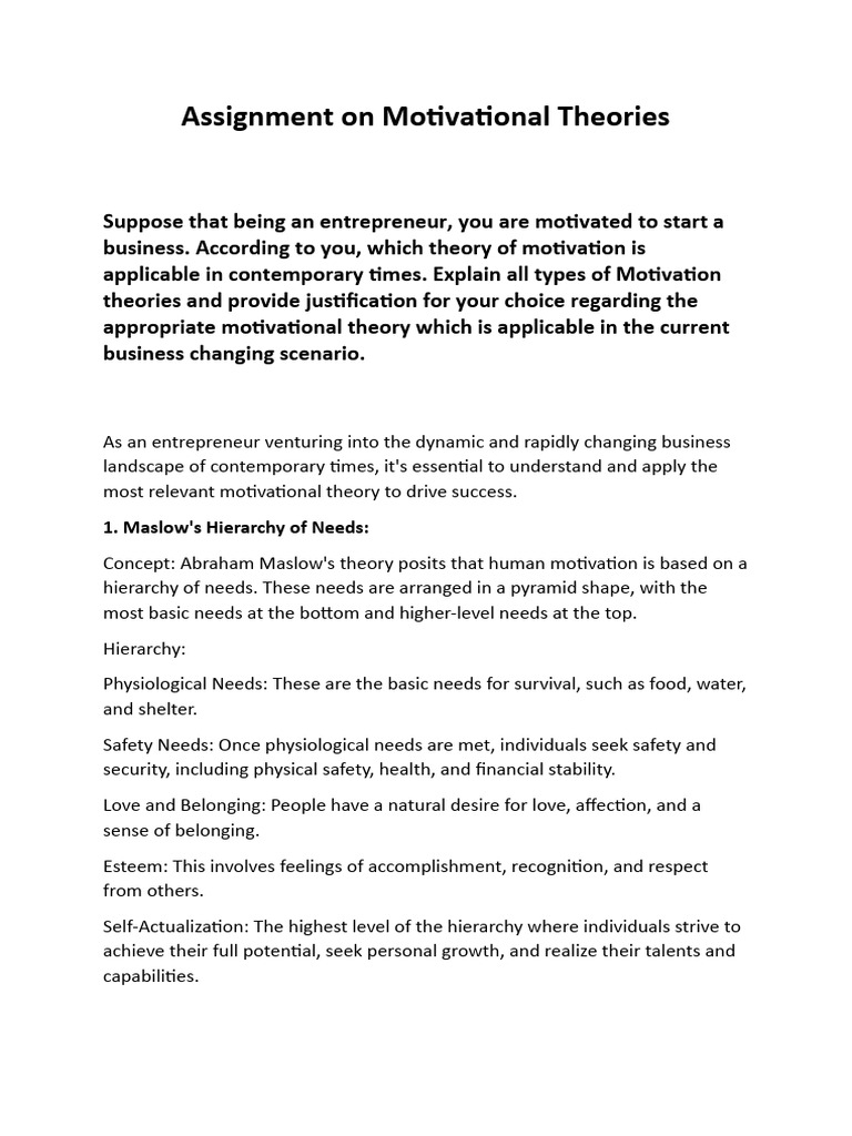 Assignment On Motivational Theories | PDF | Motivational | Motivation