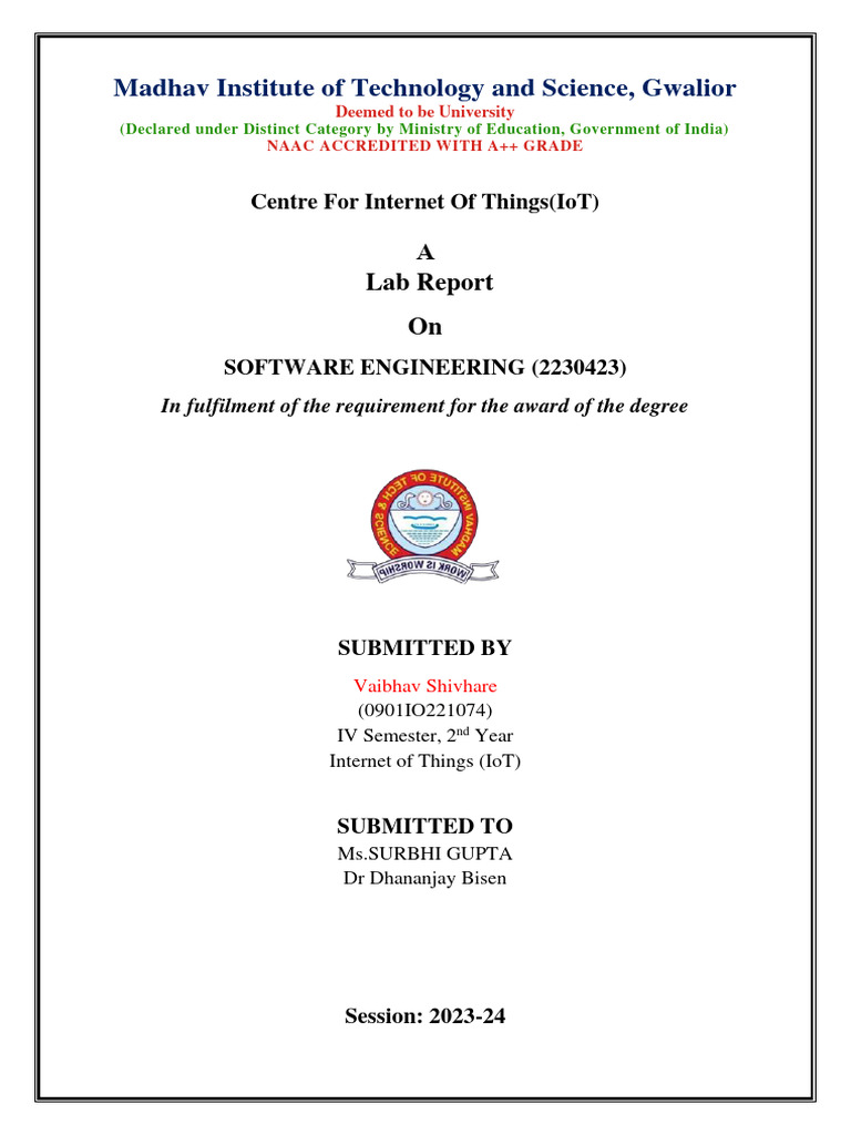 Madhav Institute of Technology and Science, Gwalior: Lab Report | PDF | Internet Of Things ...