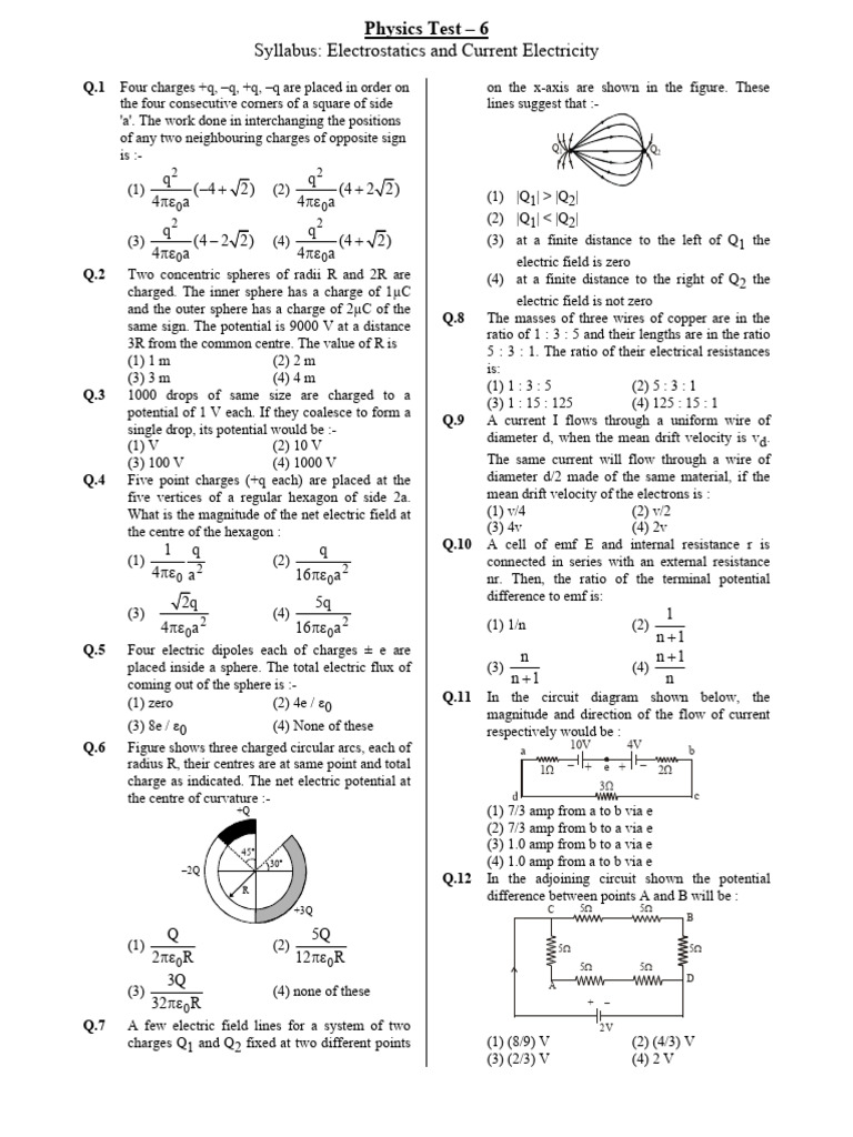 Test - 6 | PDF | Capacitor | Electrical Resistance And Conductance