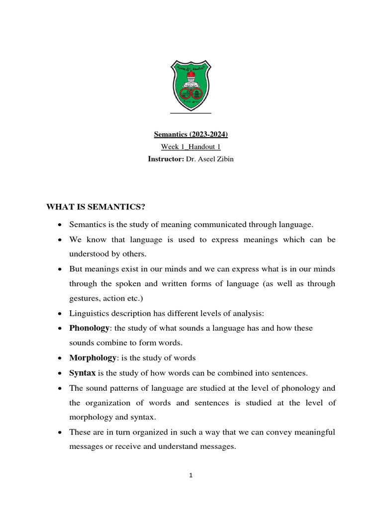 Week 1 Class 1 | PDF | Semantics | Linguistics