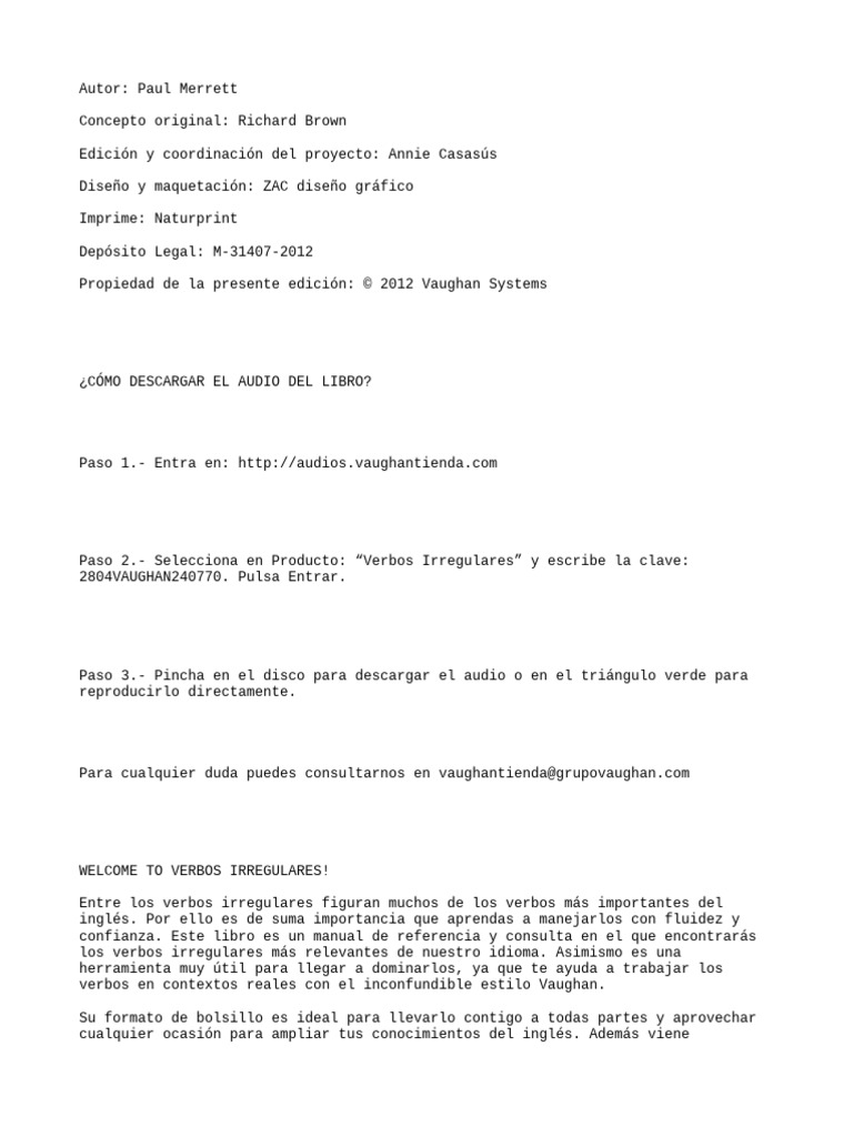 Verbos Irregulares en Inglés Que Deberías Conocer (Paul Merrett) | PDF ...