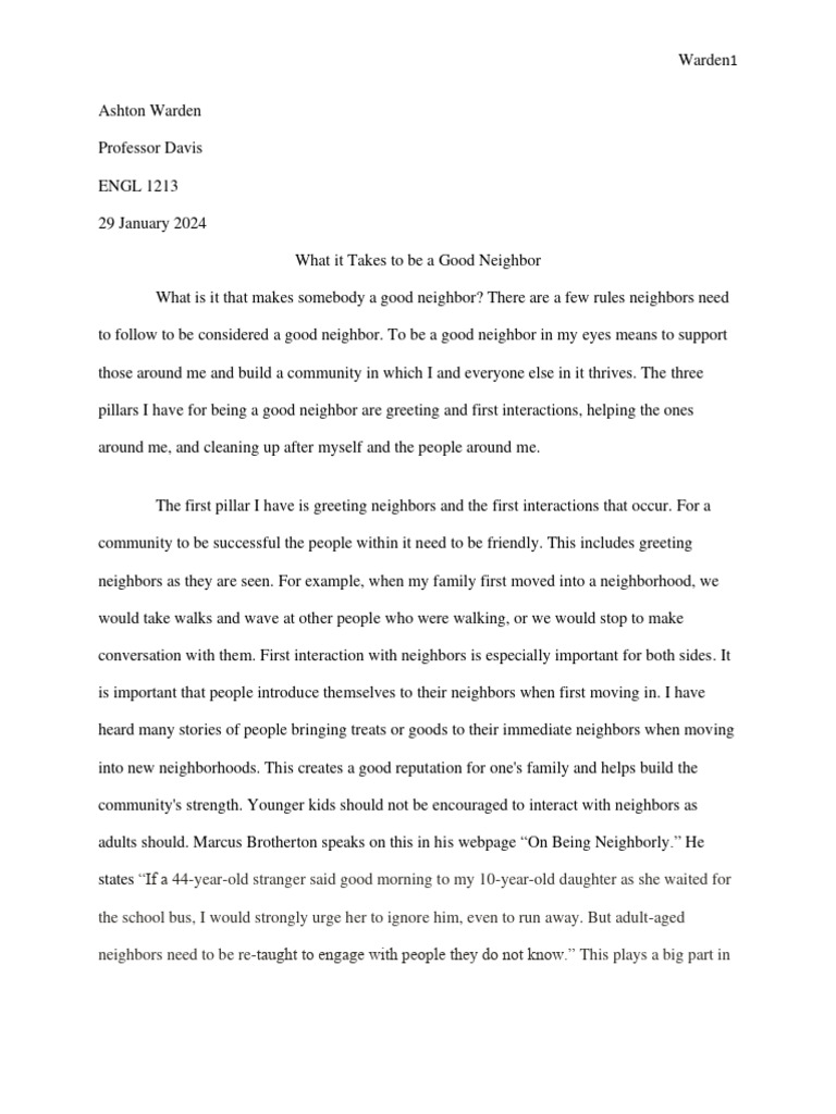 Being A Good Neighbor Essay | PDF