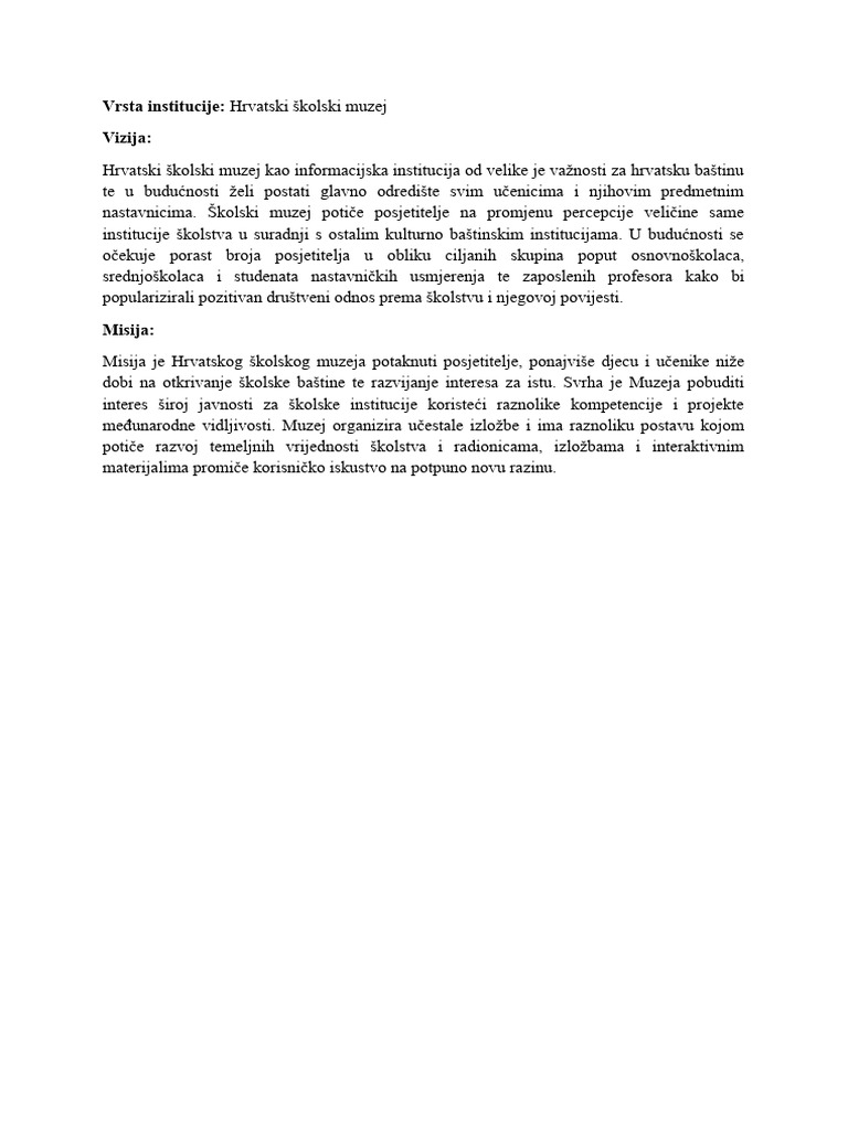 Primjer Misije I Vizije | PDF