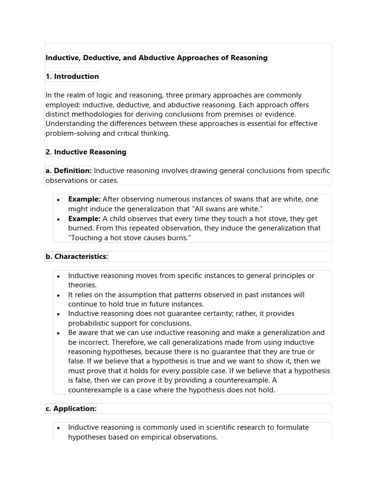 Inductive Deductive and Abductive Approaches of Reasoning | PDF ...