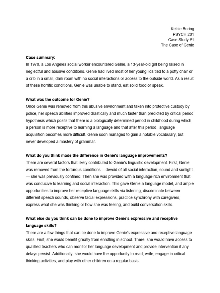Case Study # 1 - The Case of Genie | PDF | Behavioural Sciences | Human Communication