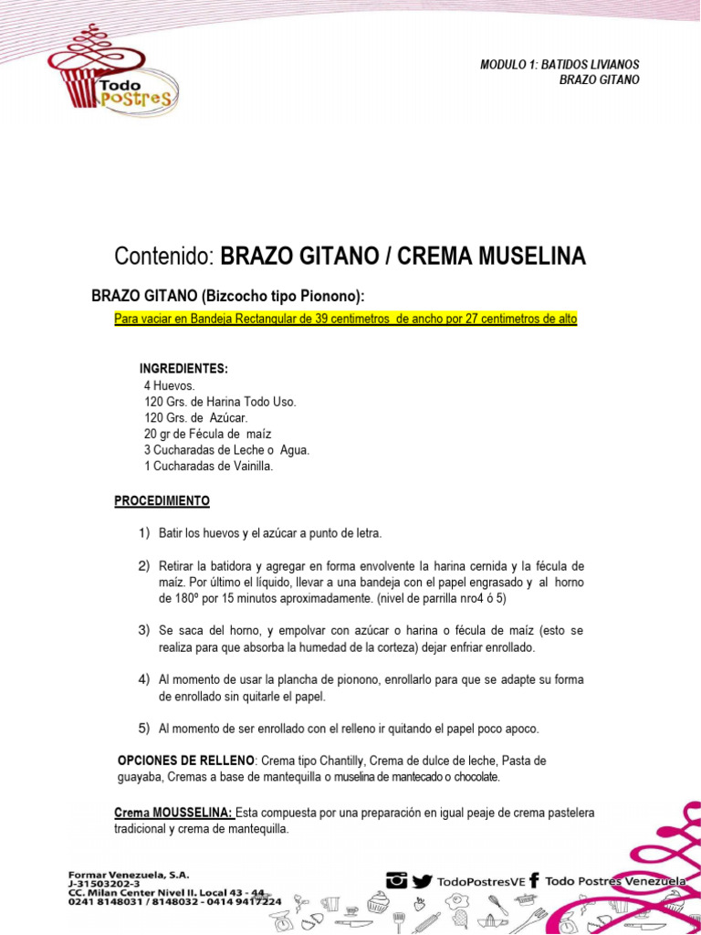 Receta Brazo Gitano | PDF | Cocina | Postres