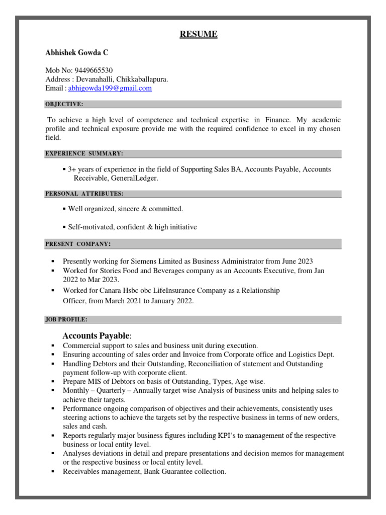 Abhishek Gowda C - Resume | PDF | Business | Economies