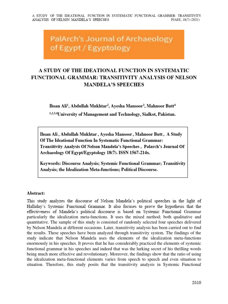 A STUDY OF THE IDEATIONAL FUNCTION IN Nelson Mendela's Speeches | PDF | Language Mechanics ...
