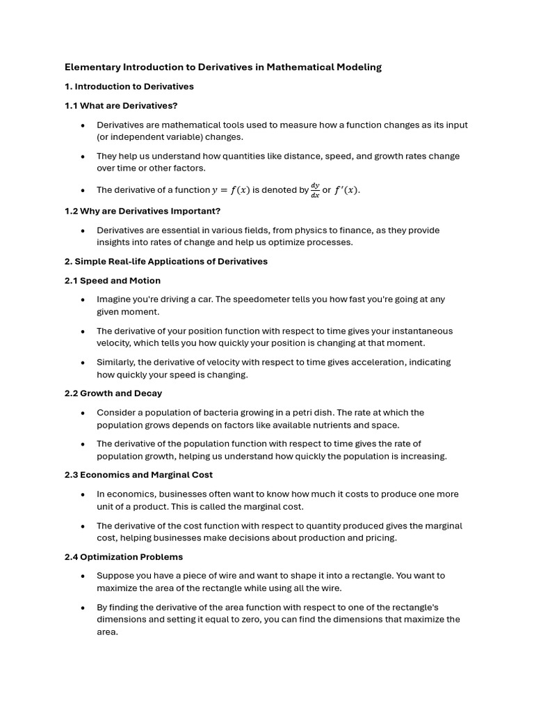 Intro to Derivatives in Math Modeling | PDF | Derivative | Acceleration