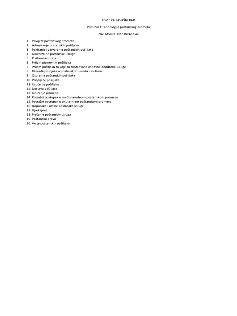 Teme Za Završni Rad | PDF