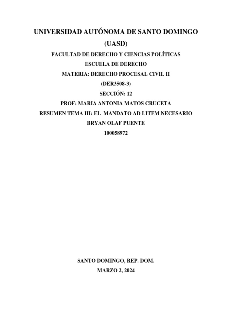 DPC II, Resumen Tema III | PDF | Abogado | Demanda judicial