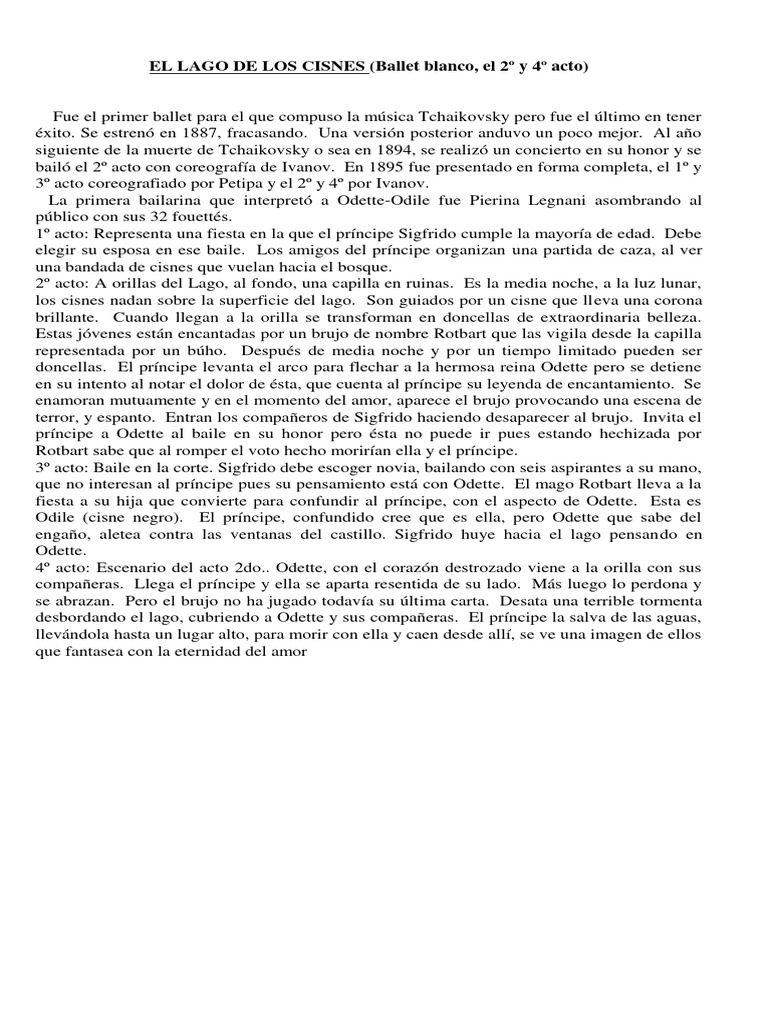 El Lago de Los Cisnes Clasico | PDF