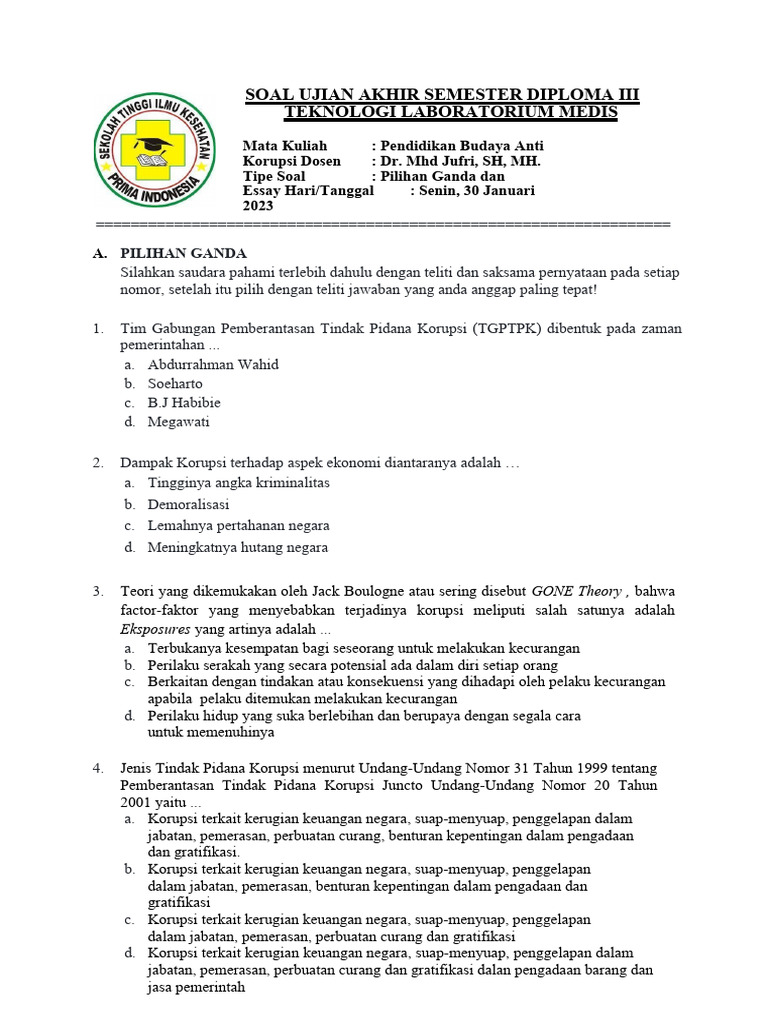 Soal Dan Jawaban UAS PBAK | PDF