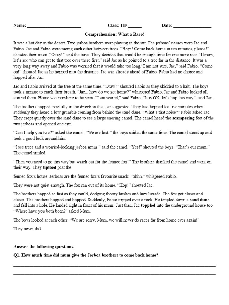 Eng III - Jerboa Comprehension | PDF