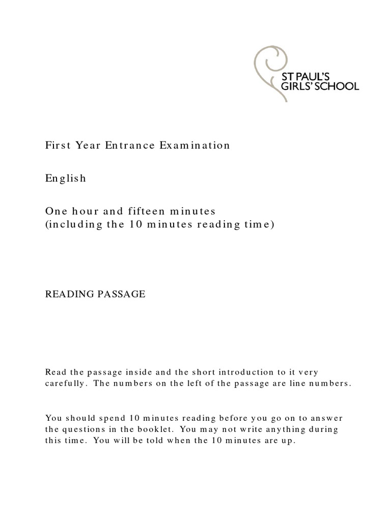 St Pauls Girls School English Sample Paper | PDF