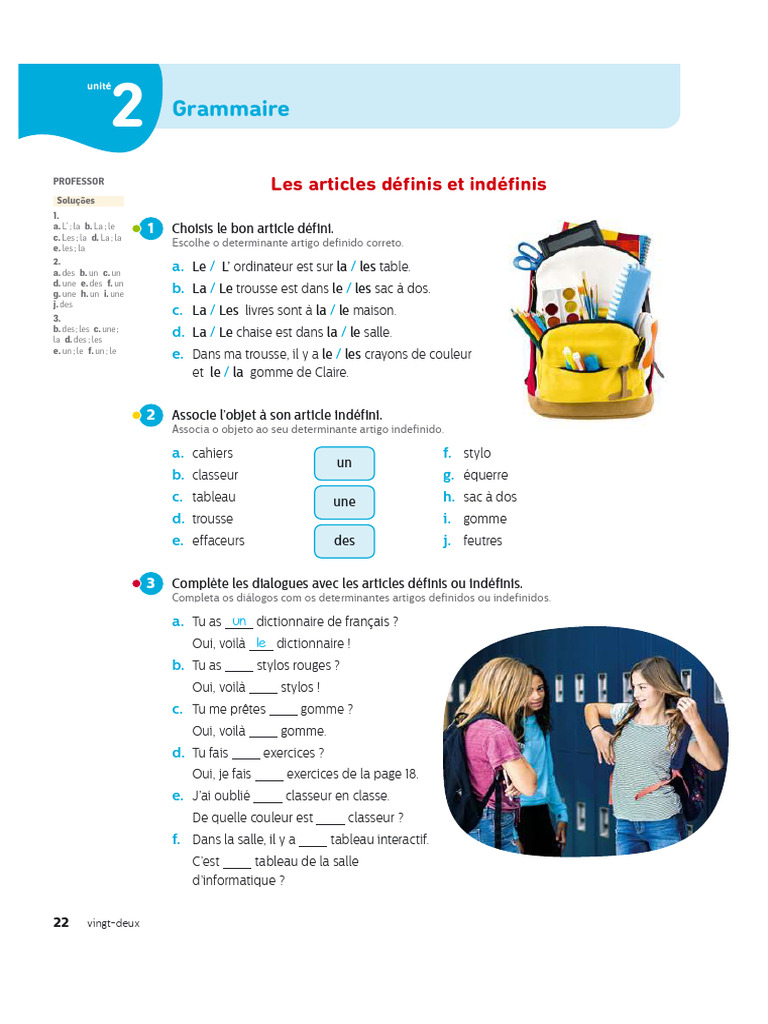Articles définis et indéfinis : exercices | PDF | Instruments d ...