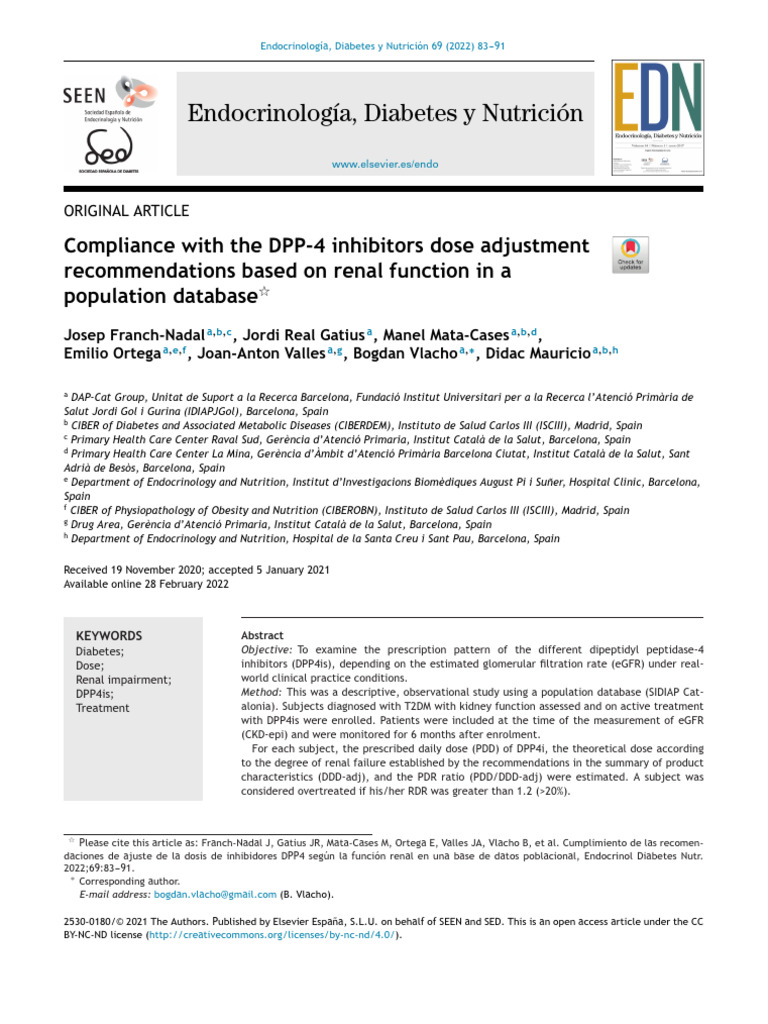 DPP-4 Inhibitors Dose Adjustment Study | PDF | Kidney | Urinary System
