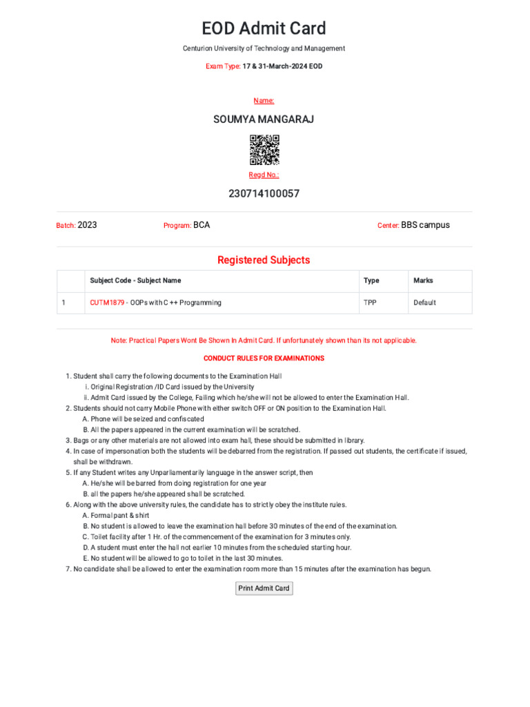 EOD Admit Card | PDF