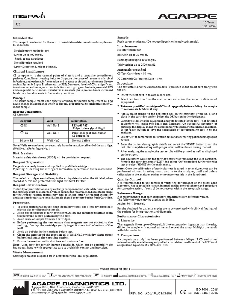 Agappe Diagnostics LTD.: 10 Tests 12014034 | PDF | Complement System ...