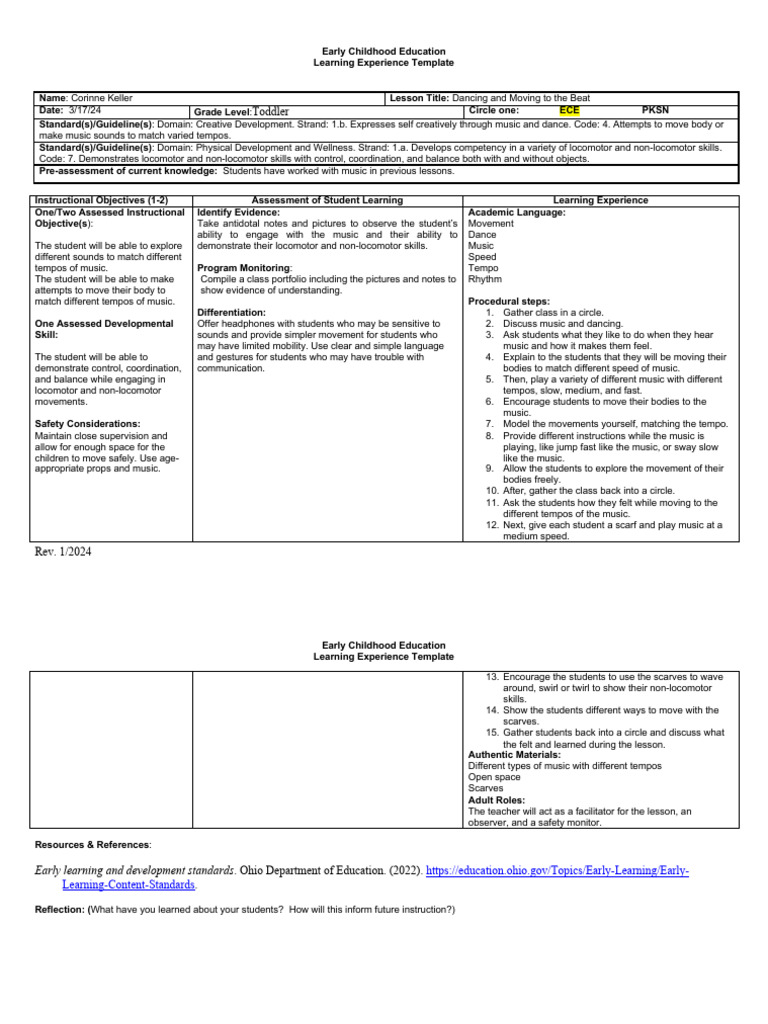 ece lesson plan movement | PDF | Learning | Early Childhood Education
