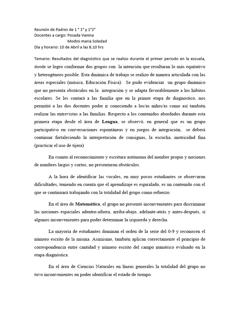Acta Reunion de Padres | PDF | Cognición | Aprendizaje