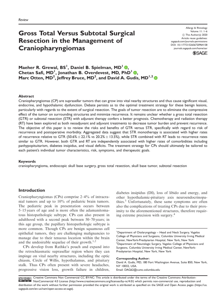 Gross Total Versus Subtotal Surgical Resection in The Management of ...