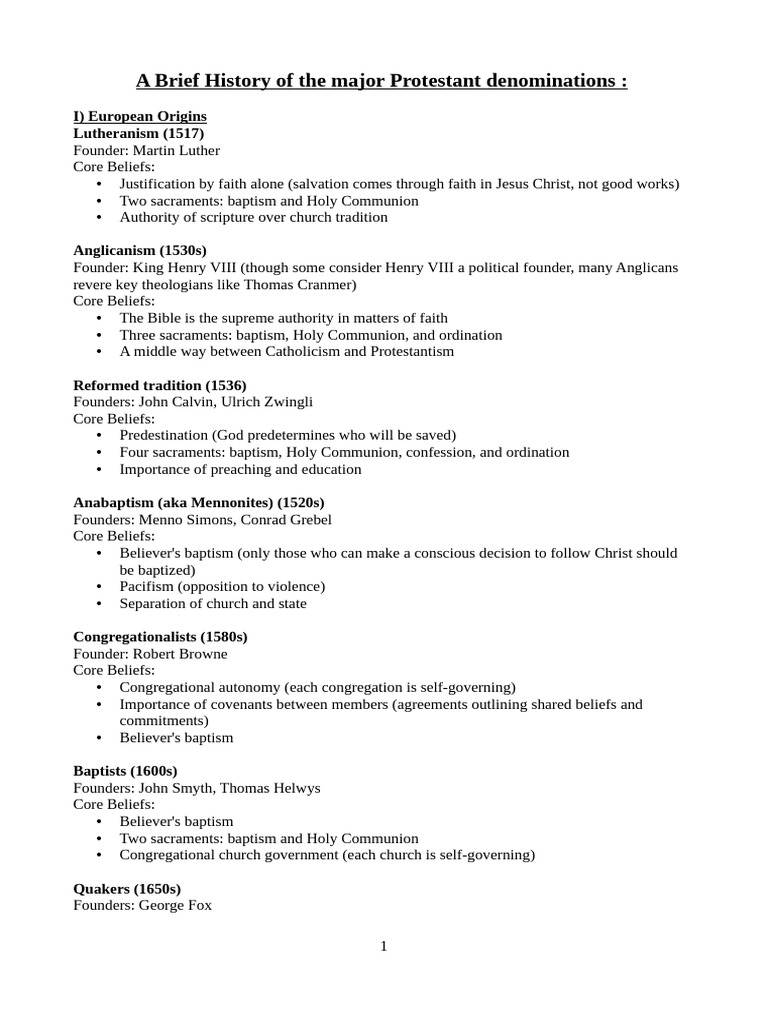 Major American Protestant Denominations | PDF | Protestantism ...