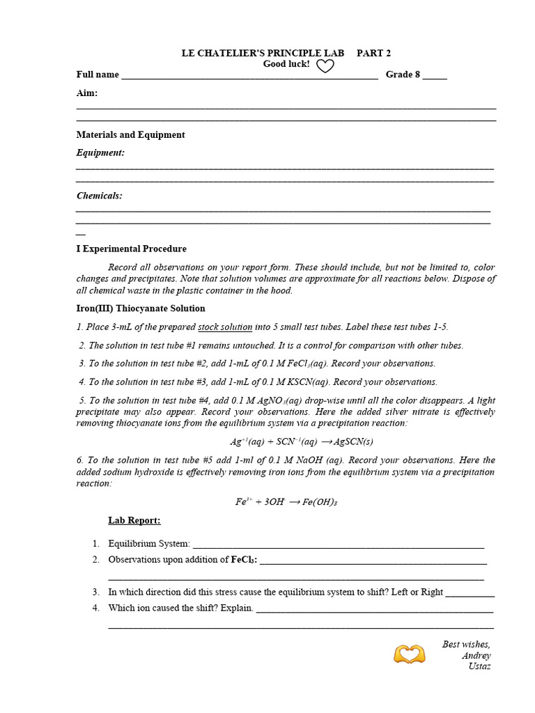 Le Chatelier's Principle Lab Part 2 | PDF | Precipitation (Chemistry ...