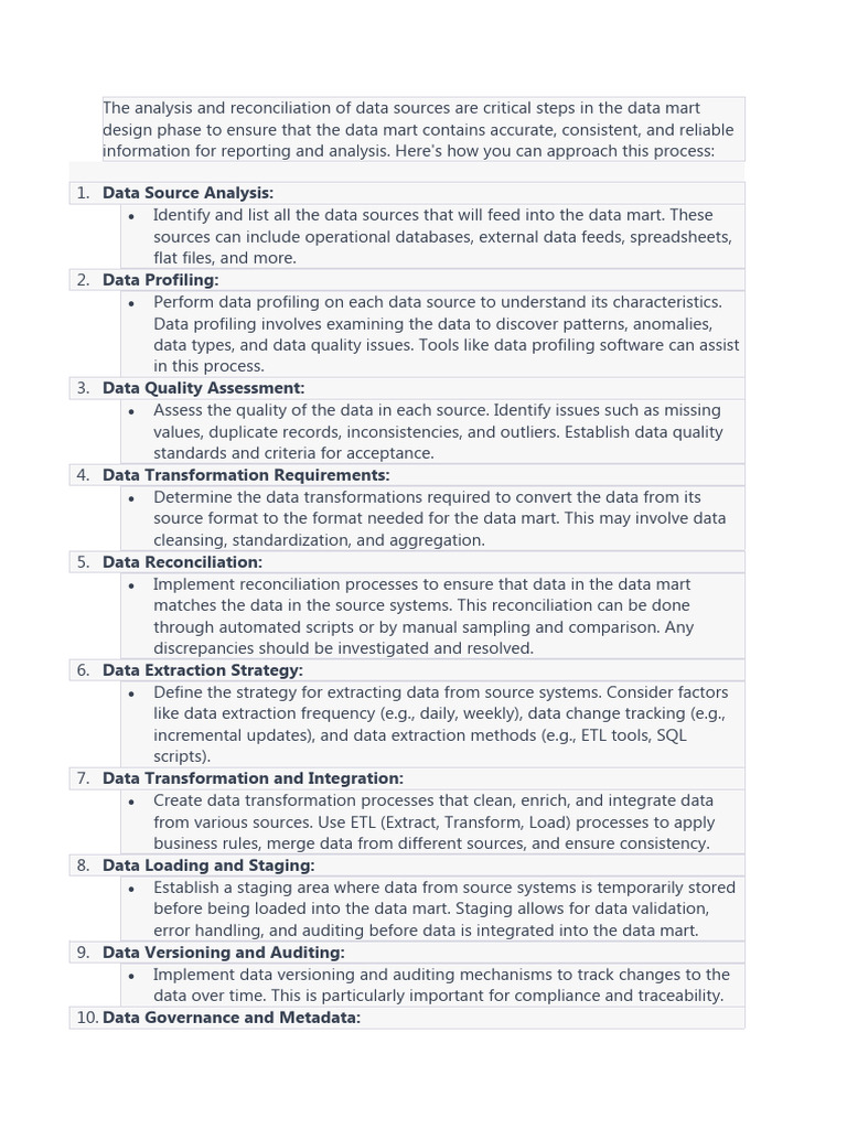 Data Mart Design & Reconciliation Guide | PDF | Data Quality | Data
